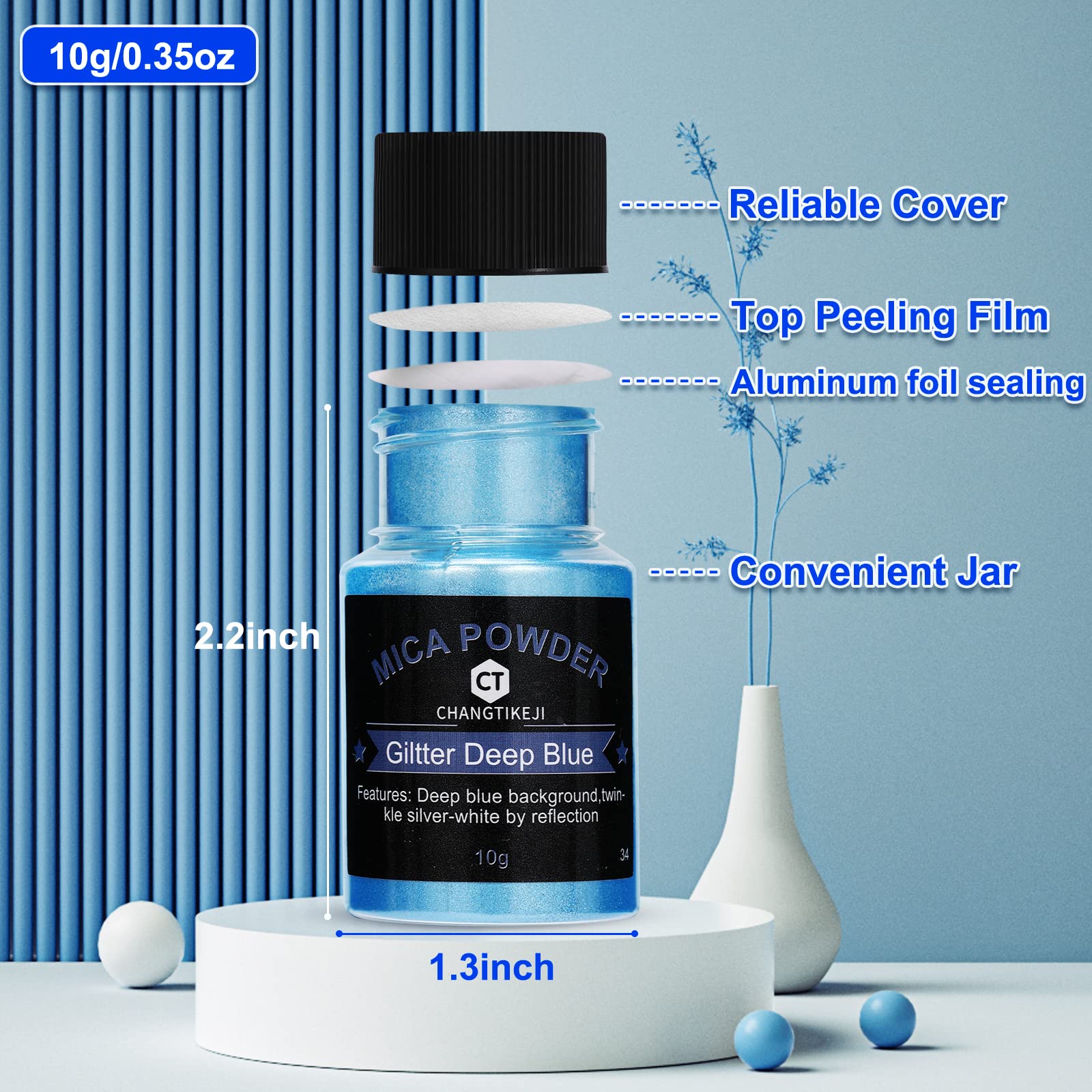 CHANGTIKEJI Mica Powder，63 Color-10g/Bottle of Natural Pigment Powder for Epoxy Resin，Lip Gloss，Eye Shadow,Paint, Dye,Soap Making,Nail Polish,Candle Making,Bath Bombs