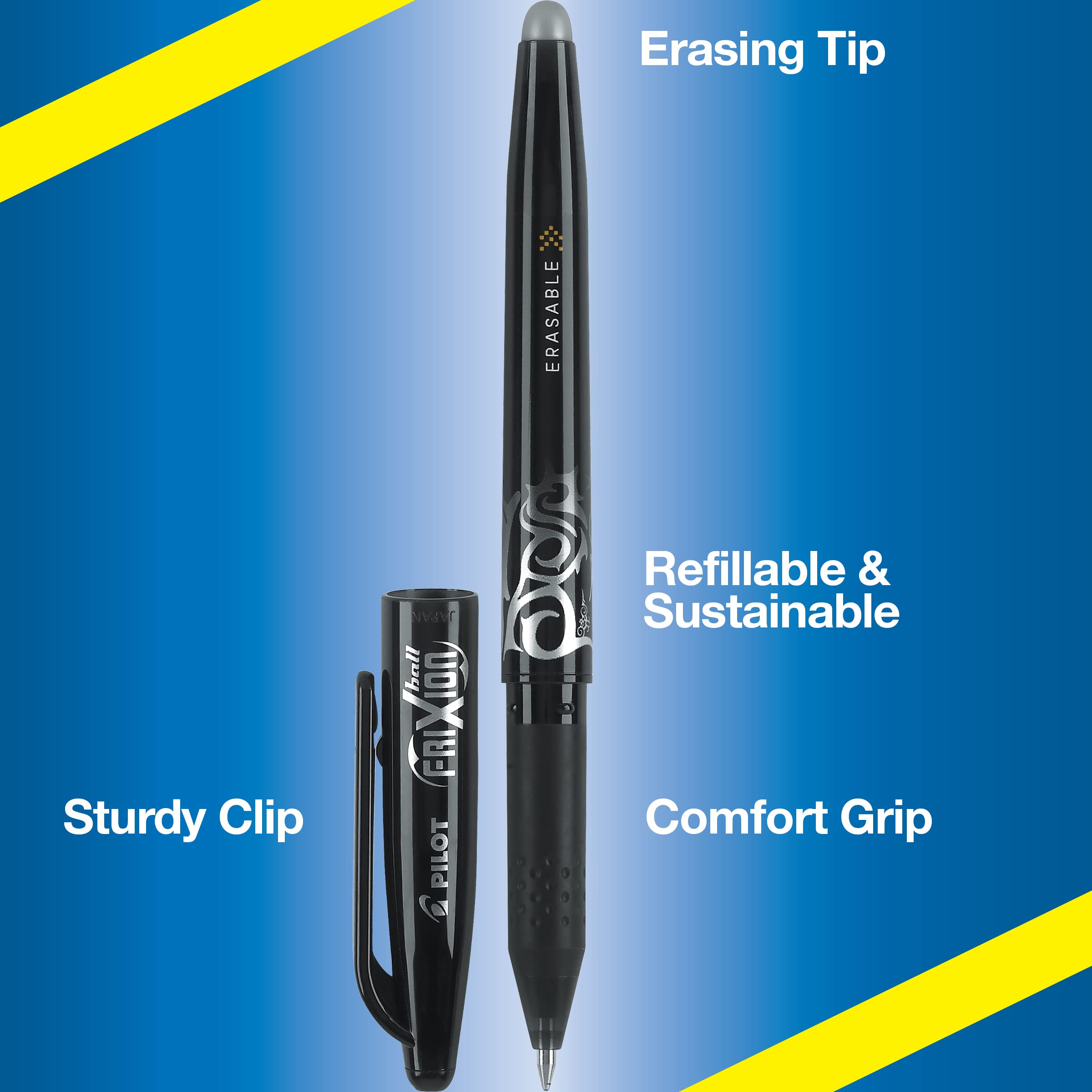 Pilot FriXion Ball 0.7mm Erasable Gel Pens, Fine Point, 3 Black Pens & 3 Blue Pens (6 PACK)