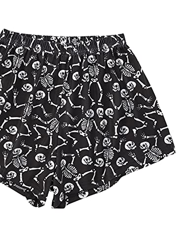 SweatyRocks Women's Cute Graphic Print Short Sleeve Crop Top with Shorts Pajama Set Black Skeleton XL