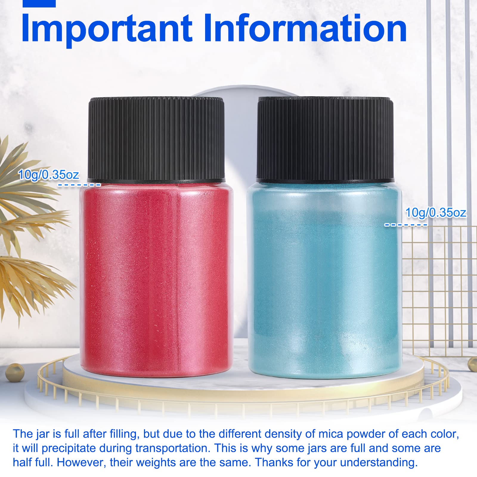 CHANGTIKEJI Mica Powder，63 Color-10g/Bottle of Natural Pigment Powder for Epoxy Resin，Lip Gloss，Eye Shadow,Paint, Dye,Soap Making,Nail Polish,Candle Making,Bath Bombs