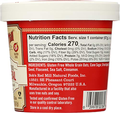 Bob's Red Mill Gluten-Free Apple Cinnamon Oatmeal, 2.36 Ounce, Pack of 12