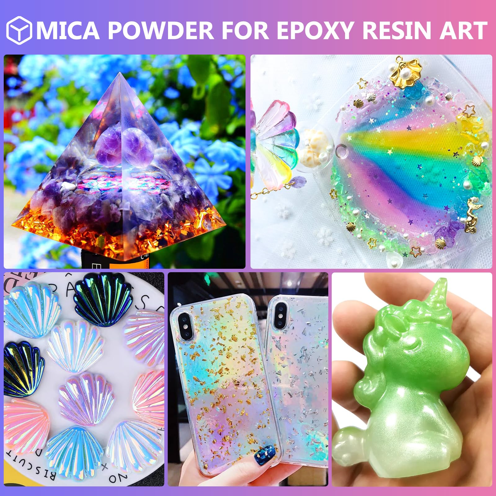 CHANGTIKEJI Mica Powder，63 Color-10g/Bottle of Natural Pigment Powder for Epoxy Resin，Lip Gloss，Eye Shadow,Paint, Dye,Soap Making,Nail Polish,Candle Making,Bath Bombs