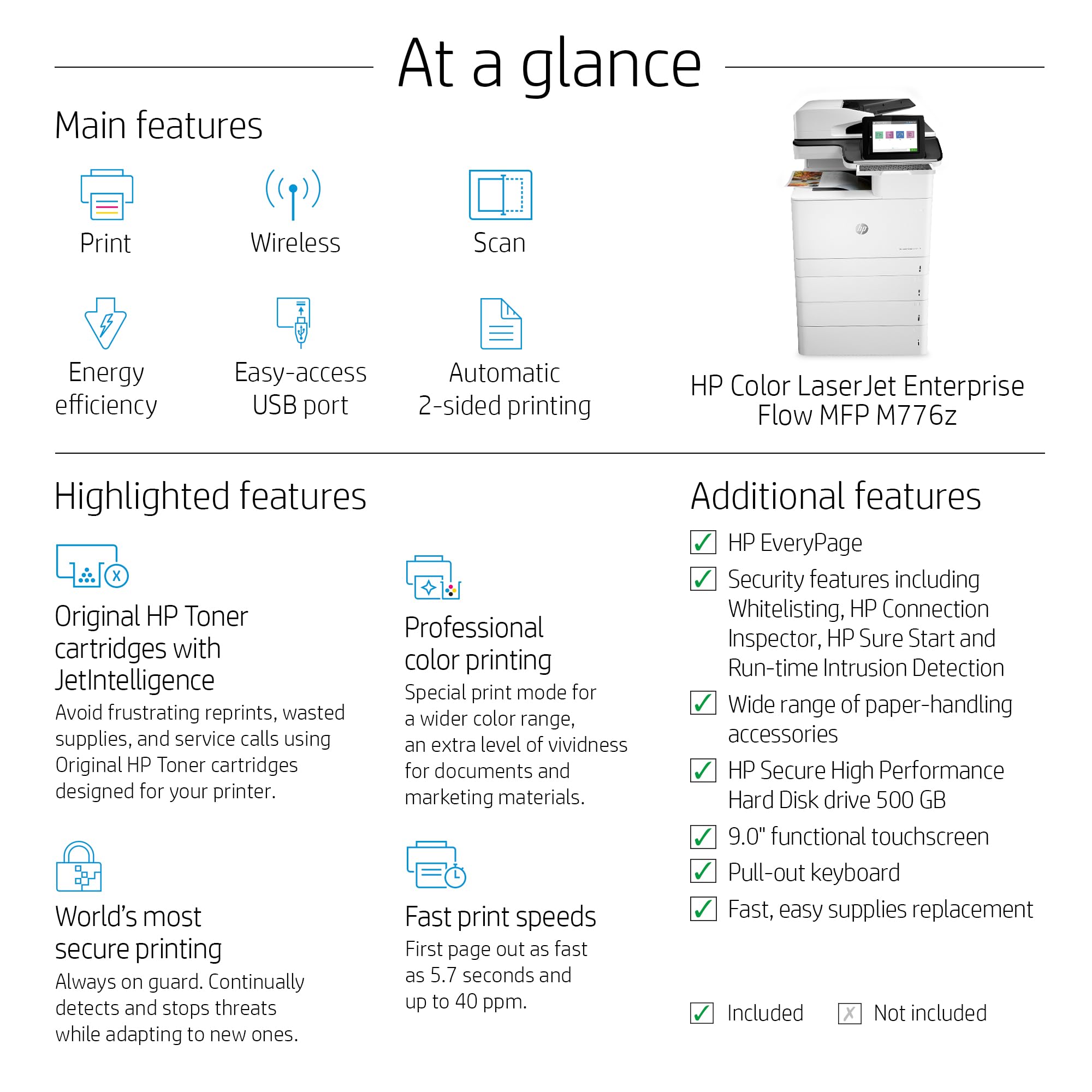 HP Color LaserJet Enterprise Flow Multifunction M776z All-in-One Wireless Duplex Printer with JetIntelligence (3WT91A)