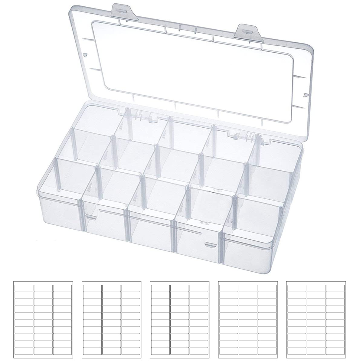 15 Grids Plastic Compartment Container, Clear Storage Organizer Box Case with Adjustable Divider Removable Grid for Art DIY Crafts Jewelry Beads Fishing Hook