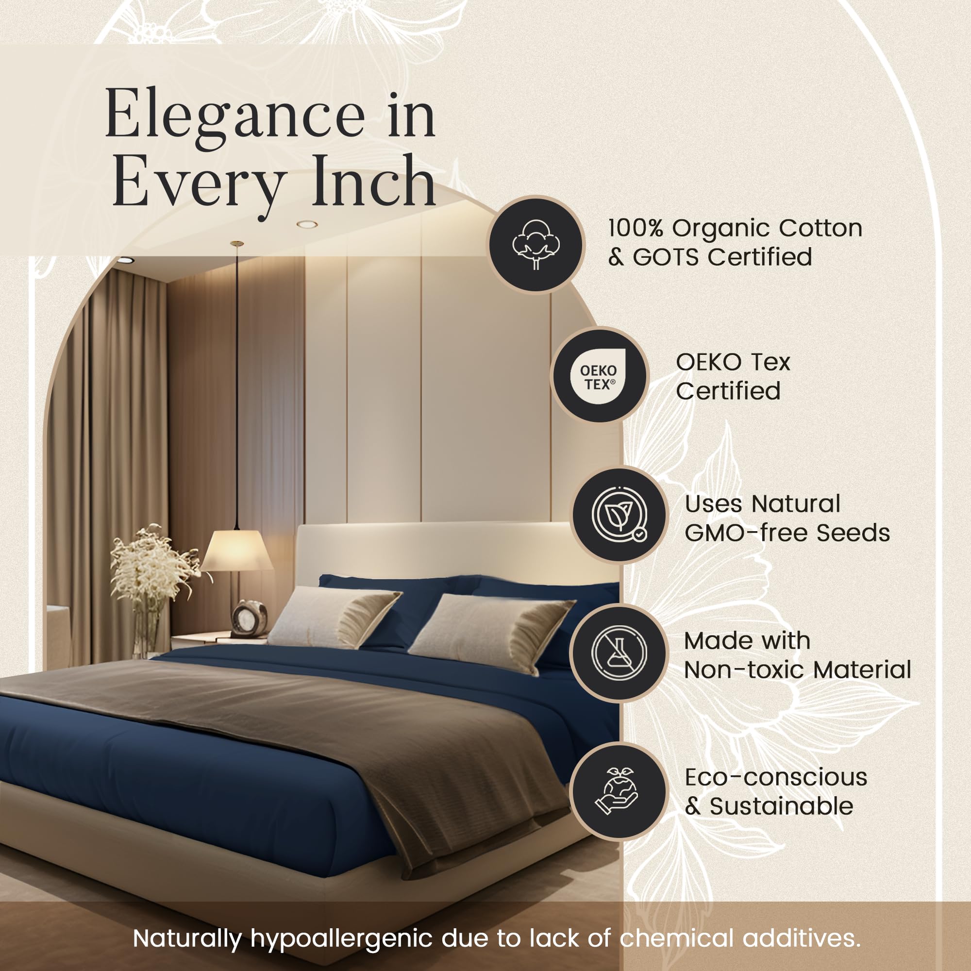 100% Organic Cotton Twin Sheet Set & Standard Pillowcases Set of 2 Combo- 300 Thread Count Long Staple Cotton Sheets,3 Pc Twin Size Sheets & Standard Pillowcases Sateen Sheets Breathable - Dark Denim