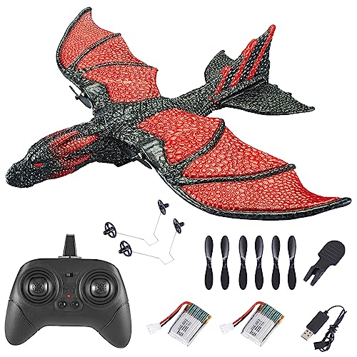 Mostop RC Plane 2.4Ghz Remote Control Airplane Flying Bird Dragon Plane with 2 Batteries & 6-Axis Gyro Stabilizer, RTF Easy to Fly RC Glider for Beginners Adults Kids BoysâŚ