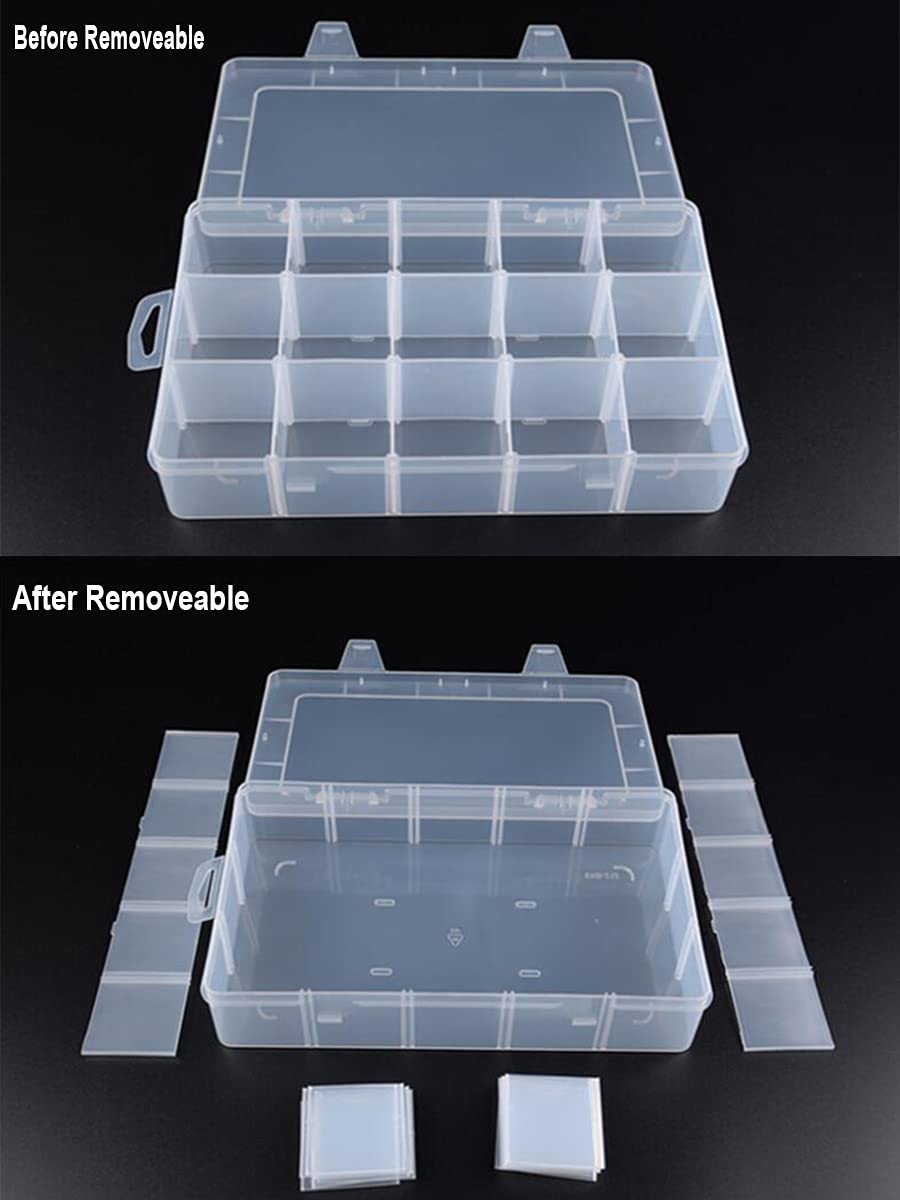 15 Grids Plastic Compartment Container, Clear Storage Organizer Box Case with Adjustable Divider Removable Grid for Art DIY Crafts Jewelry Beads Fishing Hook