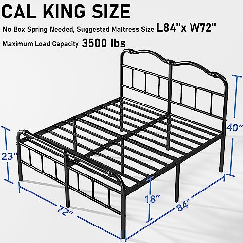 Breezehome California King Bed Frame with Headboard and Footboard, 18in High, Heavy Duty Metal Platform Bed Frame, Noise Free, Easy Assembly, No Box Spring Needed, Vintage Style, Black