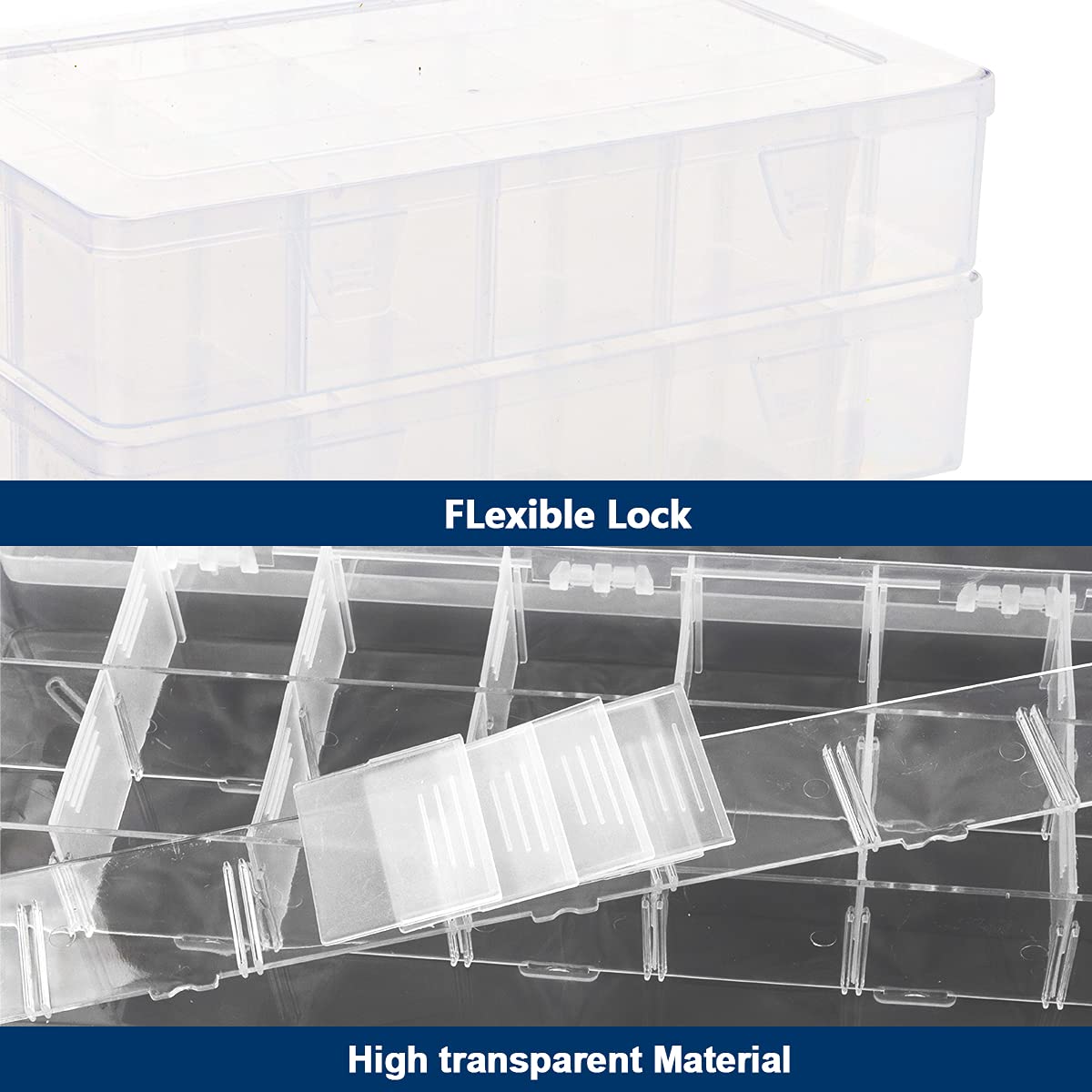 15 Grids Plastic Compartment Container, Clear Storage Organizer Box Case with Adjustable Divider Removable Grid for Art DIY Crafts Jewelry Beads Fishing Hook