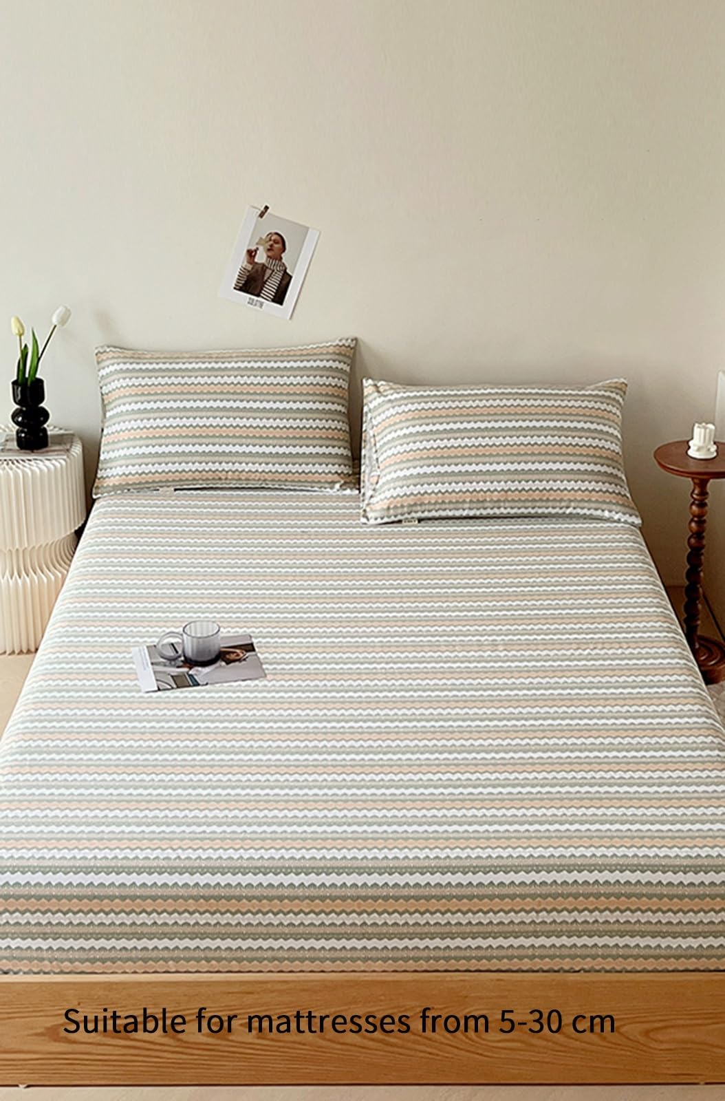 OBONG 100% Cotton Queen Fitted Sheet with Elastic All Around Bedspreads Soft Silky Sateen Weave King Mattress Cover Fits Mattress Upto 11 Inches (Color : A, Size : King)