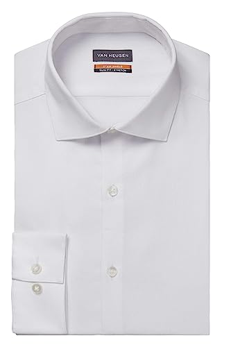 Van Heusen Men's Dress Shirt Slim Fit Stain Shield Stretch, White, 16"-16.5" Neck 34"-35" Sleeve
