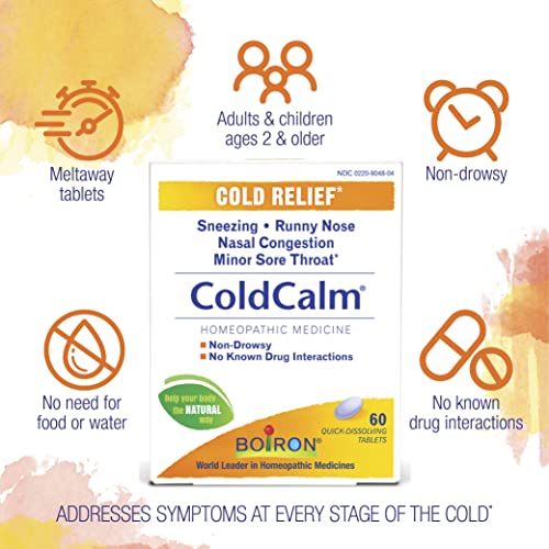 Boiron ColdCalm Tablets for Relief of Common Cold Symptoms Such as Sneezing, Runny Nose, Sore Throat, and Nasal Congestion - Non-Drowsy - 60 Count