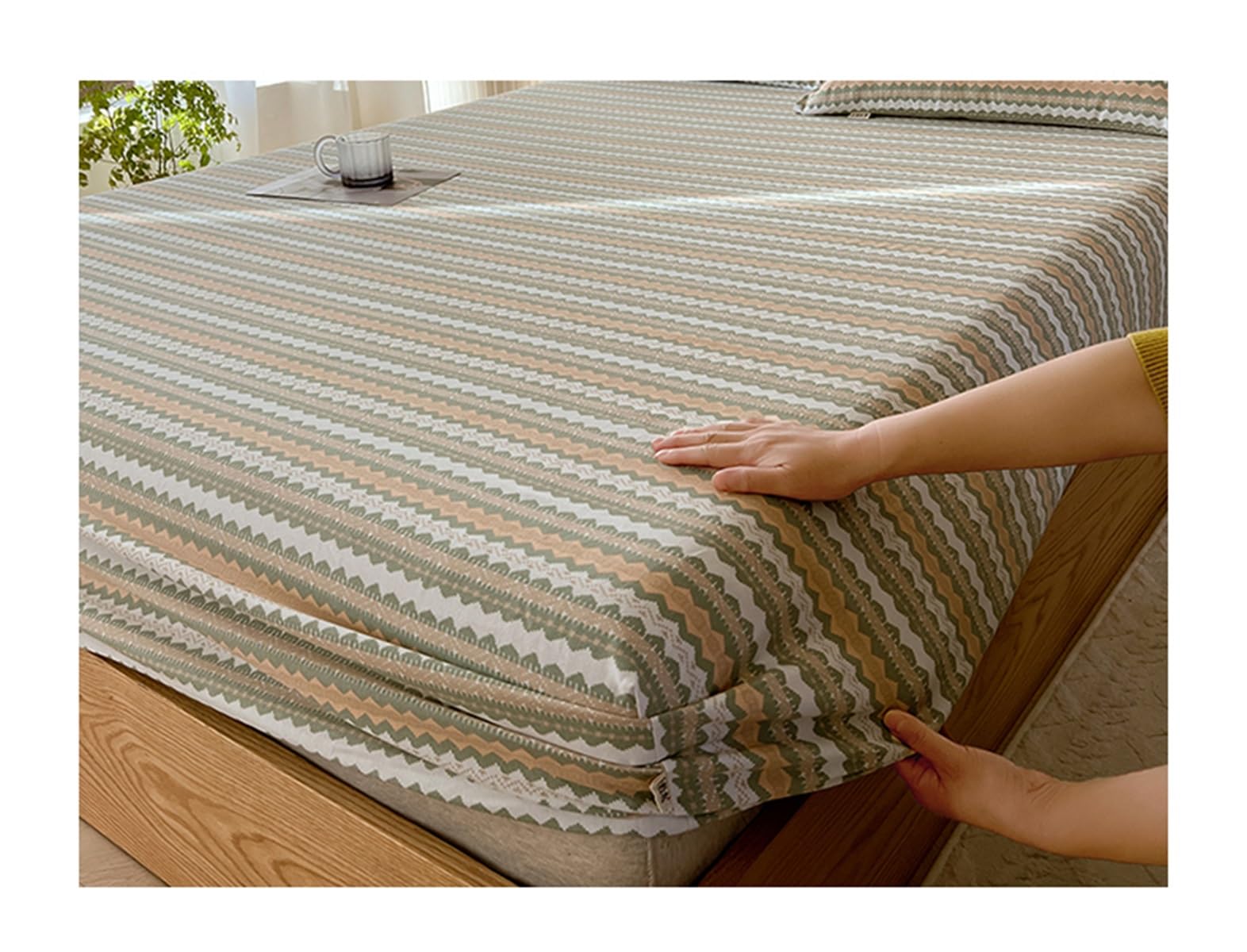 OBONG 100% Cotton Queen Fitted Sheet with Elastic All Around Bedspreads Soft Silky Sateen Weave King Mattress Cover Fits Mattress Upto 11 Inches (Color : A, Size : King)