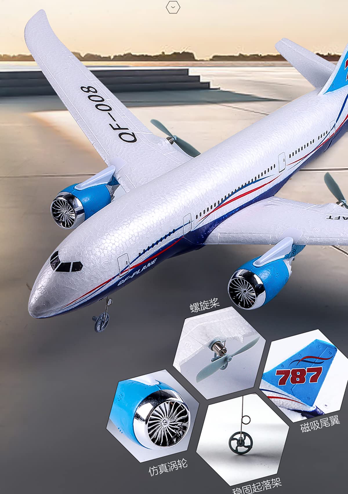 OTXKOO Remote Control Airplane, 2.4Ghz DIY 3 Channels RC Plane, Remote Control Airplane Ready to Fly, RC 787 Dreamliner for Advanced Wingspan 550mm (2 Batteries
