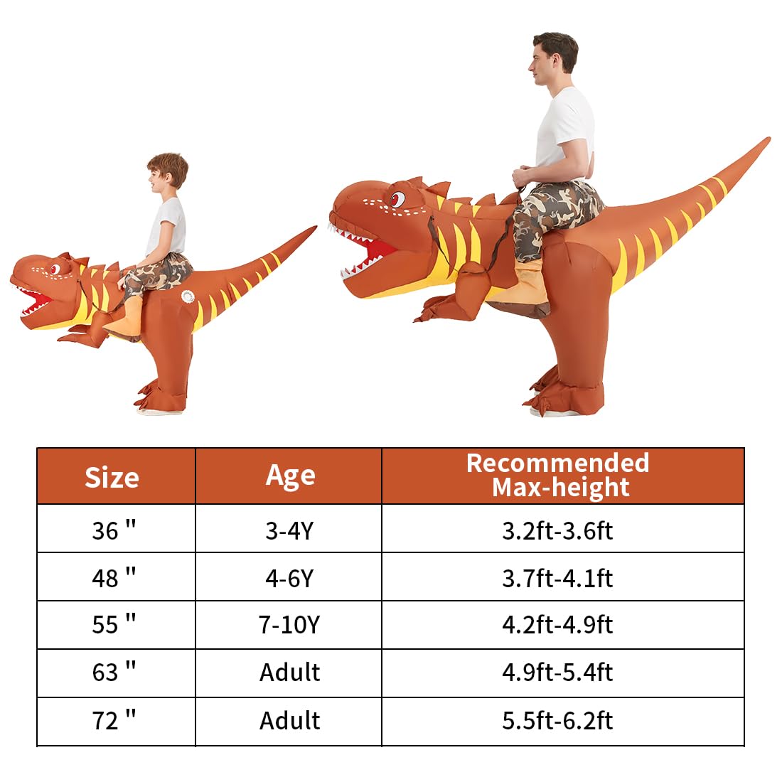 GOOSH Inflatable Dinosaur Costume 63IN Riding T Rex Air Blow up Dinosaur Costume for Halloween Cosplay Party