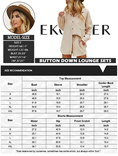 Ekouaer Women Pajama Sets 2 Piece Summer Lounge Sets utton Down Shirts and Casual Shorts with Pockets,Light Blue Large