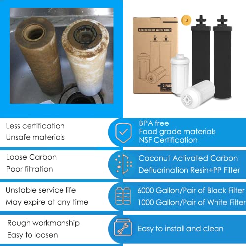 Water Filter Replacement for Berkey Water Filter, 2 Activated Carbon Filters and 2 Fluoride Filters Compatible with Purifiers Berkey Gravity Water Filter System, Pack of 4