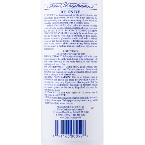 Chris Christensen Ice on Ice Detangling and Finishing Concentrate, Dog Conditioner, Groom Like a Professional, 16 oz