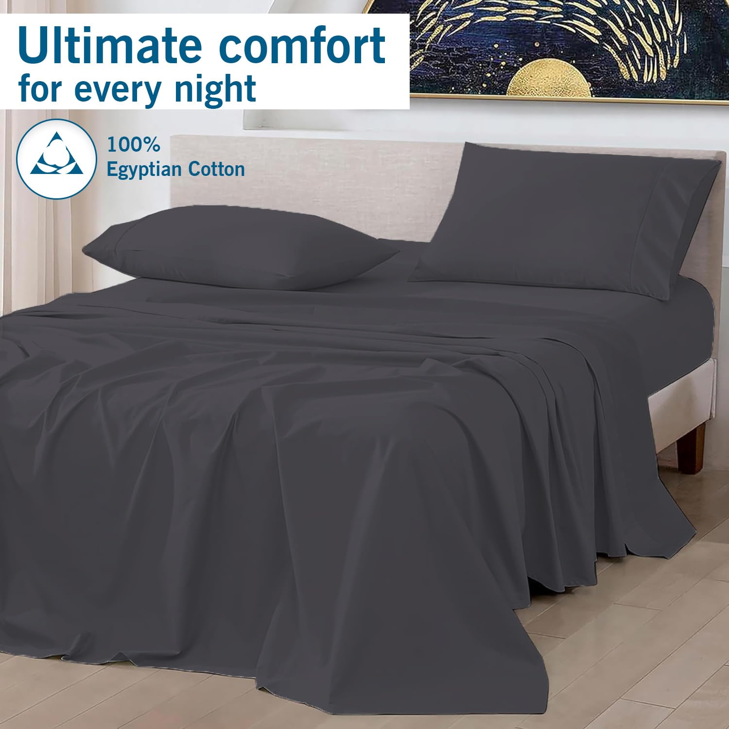 Saaz Linen 1000 Thread Count King Size Sheet Set - 100% Egyptian Cotton Hotel Luxury Collection Bedding Sheets - Fits Upto 16 Inch Deep Pocket - Sateen Weave Solid 4 Piece Sheets Set (Dark Grey)