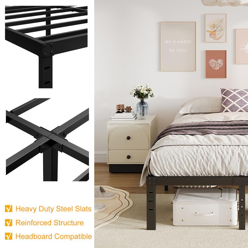 Bednowitz California-King-Bed-Frames, 12 Inch Cal King Metal Platform Bed Frame with Heavy Duty Steel Slats, Noise Free Mattress Foundation No Box Spring Needed, Easy Assembly, Black