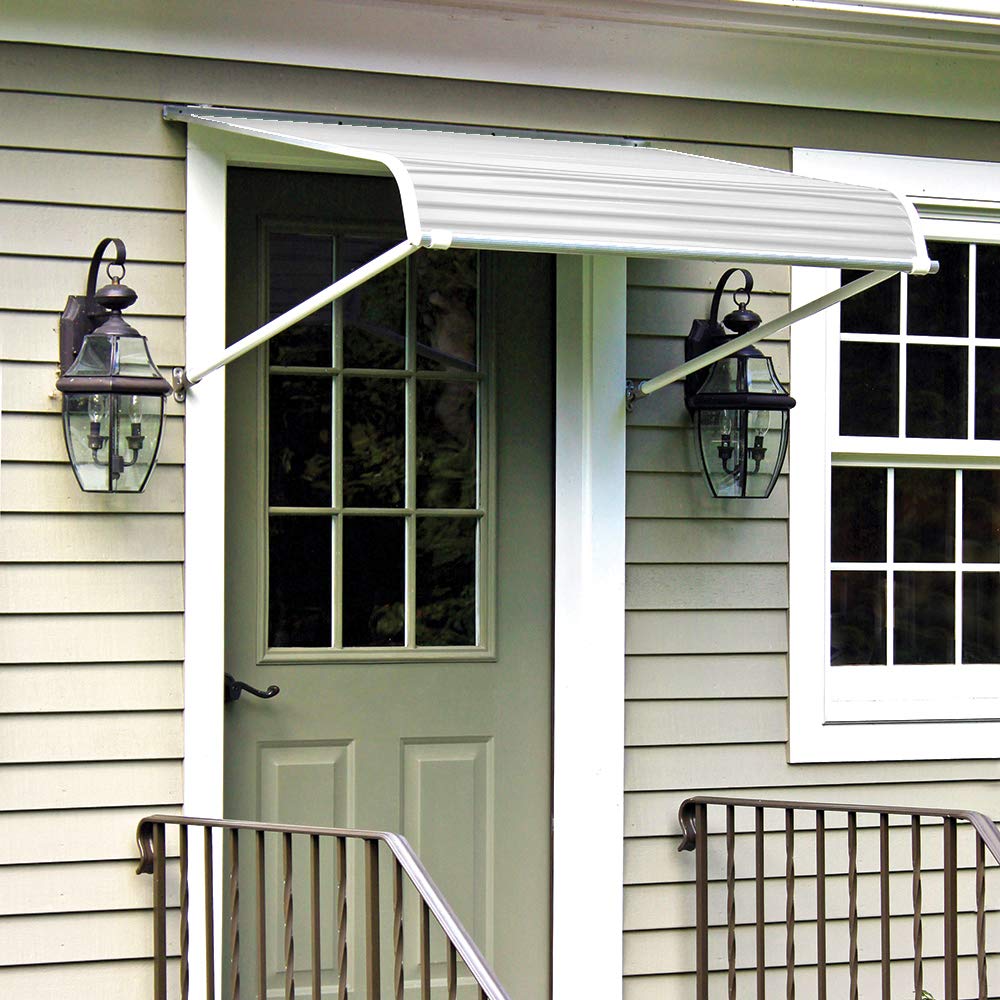 NuImage Awnings 48425 Series 2500 Aluminum Door Canopy with Support Arms, 48 inches Wide, White & M-D Building Products 6247 36-Inch Aluminum Drip Cap