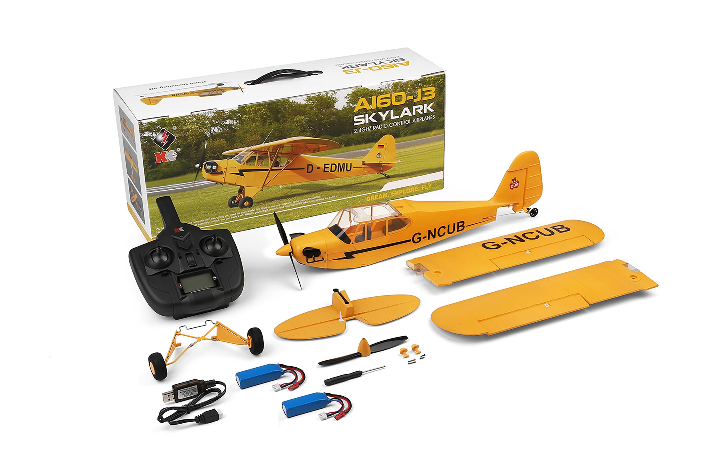 Ssccgym XK A160 RTF Large 25.6-Inch Brushless RC Plane 2.4GHZ 6-AXIS Gyro Remote Control Airplane J3 5CH EPP Foam World War II Aircraft Model Smart-Fly with Double-Batteries
