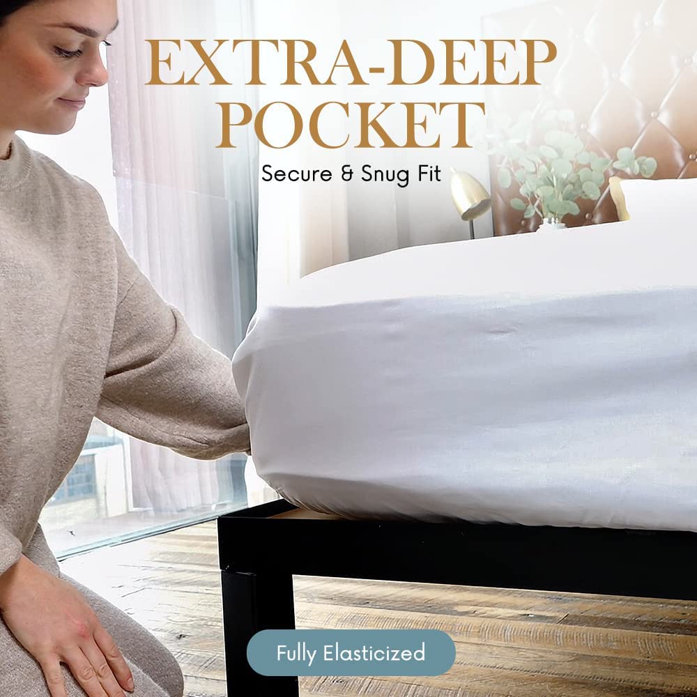 Queen White Stripe Sheet Set - Luxury Hotel Quality 1500 Thread Count Bedding Sheets & Pillowcases - Ultra Soft Breathable & Cooling Bed Sheets - 4 Piece Organic Cotton 6" Deep Pocket