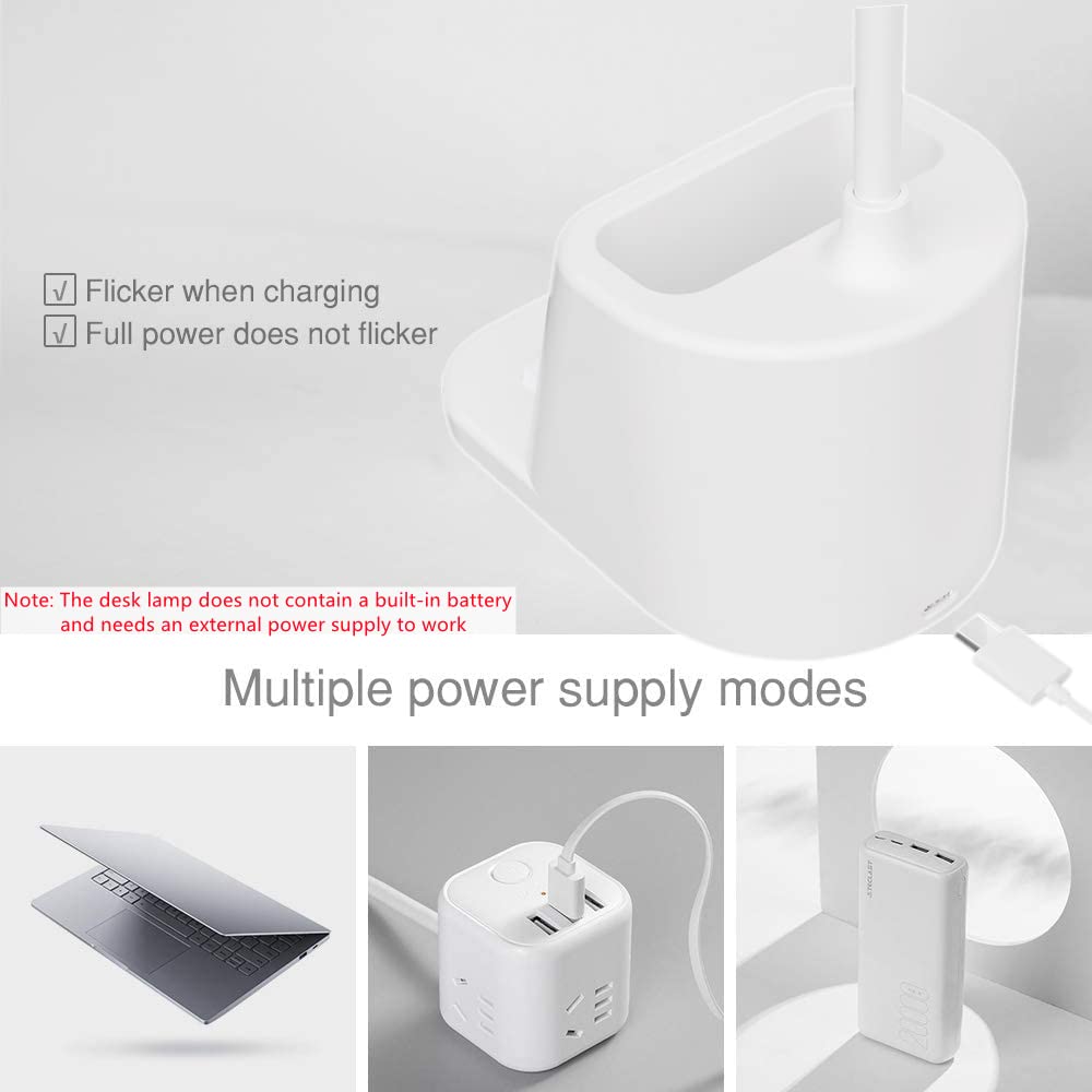 Small Desk Lamp with Wireless Charger, Desk Lights for Home Office - LED, White,Brightness Adjustment, 3 Color Modes,500LM, Study Lamp with Pen Holder, Desktop Study Desk Lamp for College Dorm Room