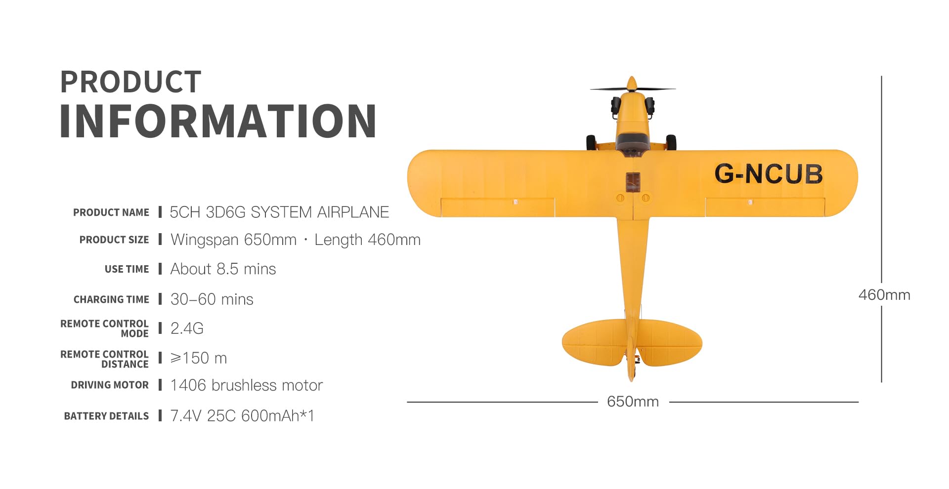 Ssccgym XK A160 RTF Large 25.6-Inch Brushless RC Plane 2.4GHZ 6-AXIS Gyro Remote Control Airplane J3 5CH EPP Foam World War II Aircraft Model Smart-Fly with Double-Batteries