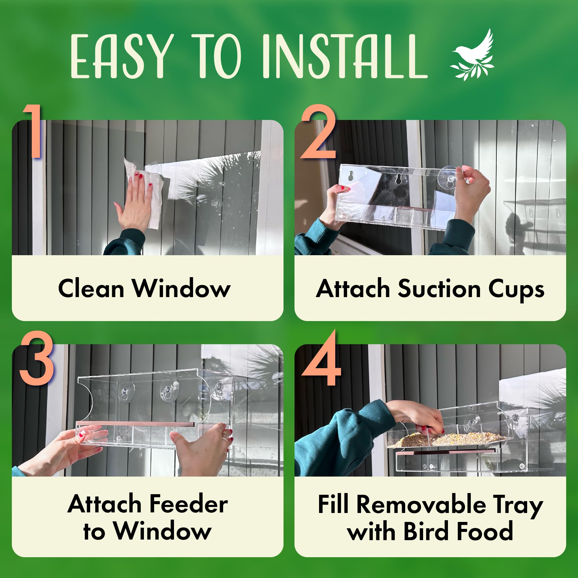 Window Bird Feeders with Strong Suction Cups, Clear Window Bird Feeder for Outside - Transparent Bird House, Balcony Glass Mount, Acrylic Cat, Kids & Elderly Viewing Clear Bird Feeder for Window Perch