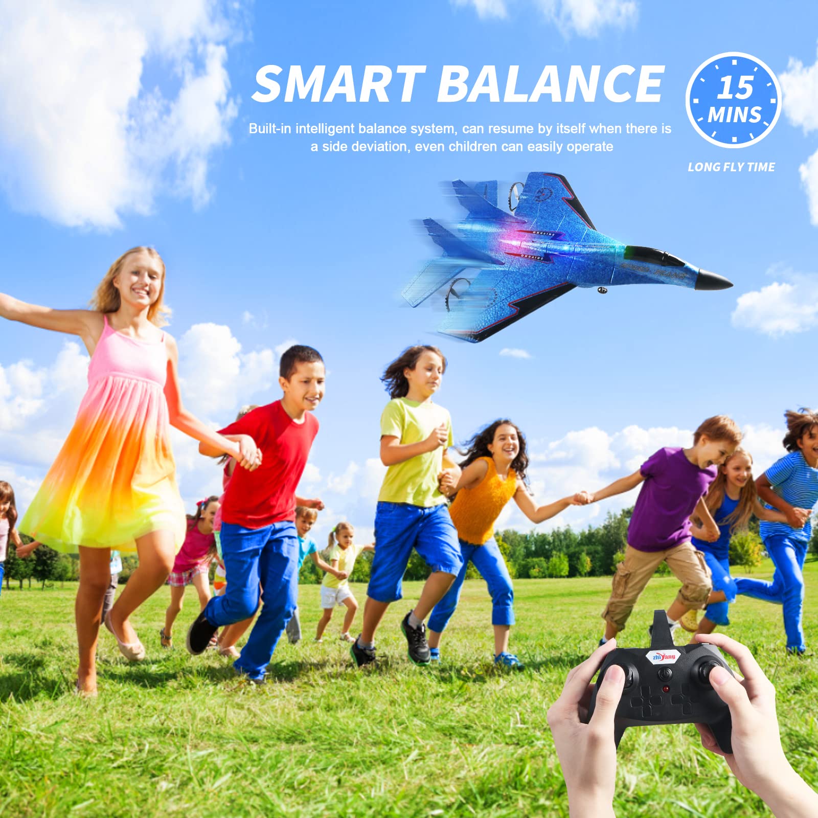 LUCKJOY RC Plane, RC Airplanes, 2.4GHz 2CH Remote Control Airplanes with Automatic Balance System, ZY-530PRO RC Glider for Beginner Adult Kids, Easy to Fly EPP Foam RC Aircraft Fighter with LED Light