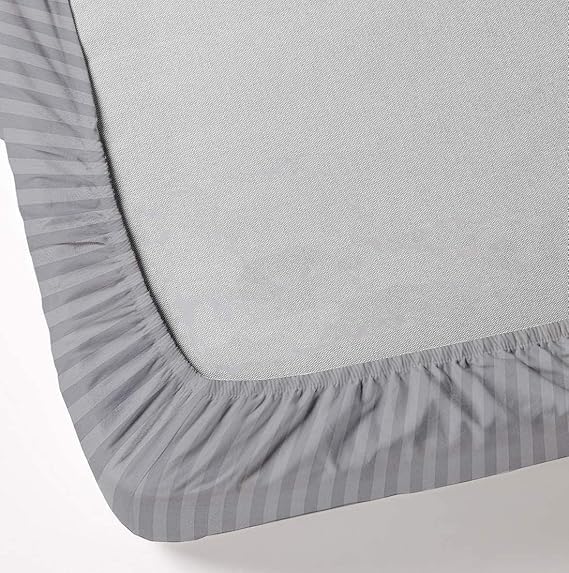OYO COLLECTION Luxurious 600-Thread Count 100% PIMA Cotton 4-PCs Sheet Set Queen Size Fits 15-18 Inches Deep Pocket (Stripe, Silver Grey)