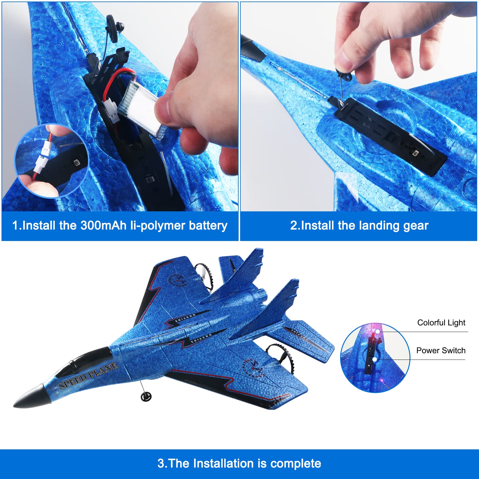 LUCKJOY RC Plane, RC Airplanes, 2.4GHz 2CH Remote Control Airplanes with Automatic Balance System, ZY-530PRO RC Glider for Beginner Adult Kids, Easy to Fly EPP Foam RC Aircraft Fighter with LED Light