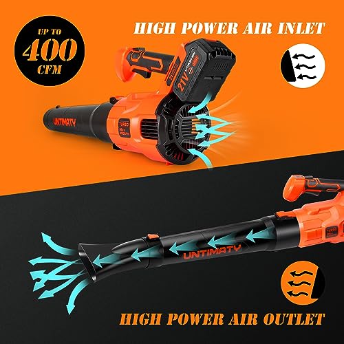 Cordless Leaf Blower 400 CFM Electric Blower with 2 Packs 4.0Ah Battery Powered 3-Gear Wind Speed Handheld Lightweight Blower for Lawn Yard Garden (2pcs Battery)