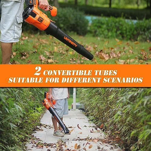 Cordless Leaf Blower 400 CFM Electric Blower with 2 Packs 4.0Ah Battery Powered 3-Gear Wind Speed Handheld Lightweight Blower for Lawn Yard Garden (2pcs Battery)