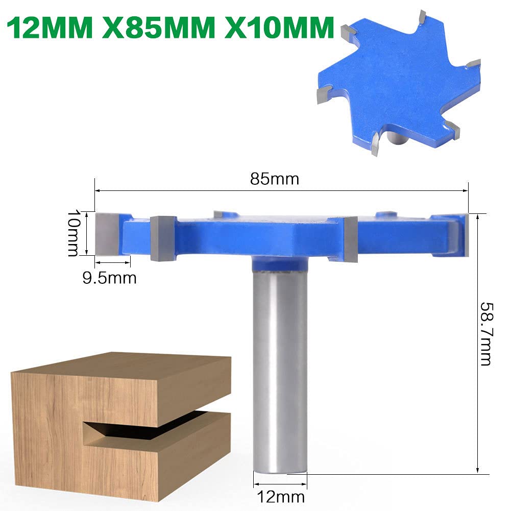 CNC Spoilboard Surfacing Router Bit, 6 Wings 1/2" Shank CNC Router Slotting Bits for Mortise Joint, Finger Joint, Acoustic Panels - 85mm Cutting Dia