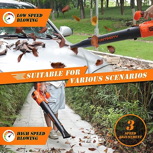 Cordless Leaf Blower 400 CFM Electric Blower with 2 Packs 4.0Ah Battery Powered 3-Gear Wind Speed Handheld Lightweight Blower for Lawn Yard Garden (2pcs Battery)