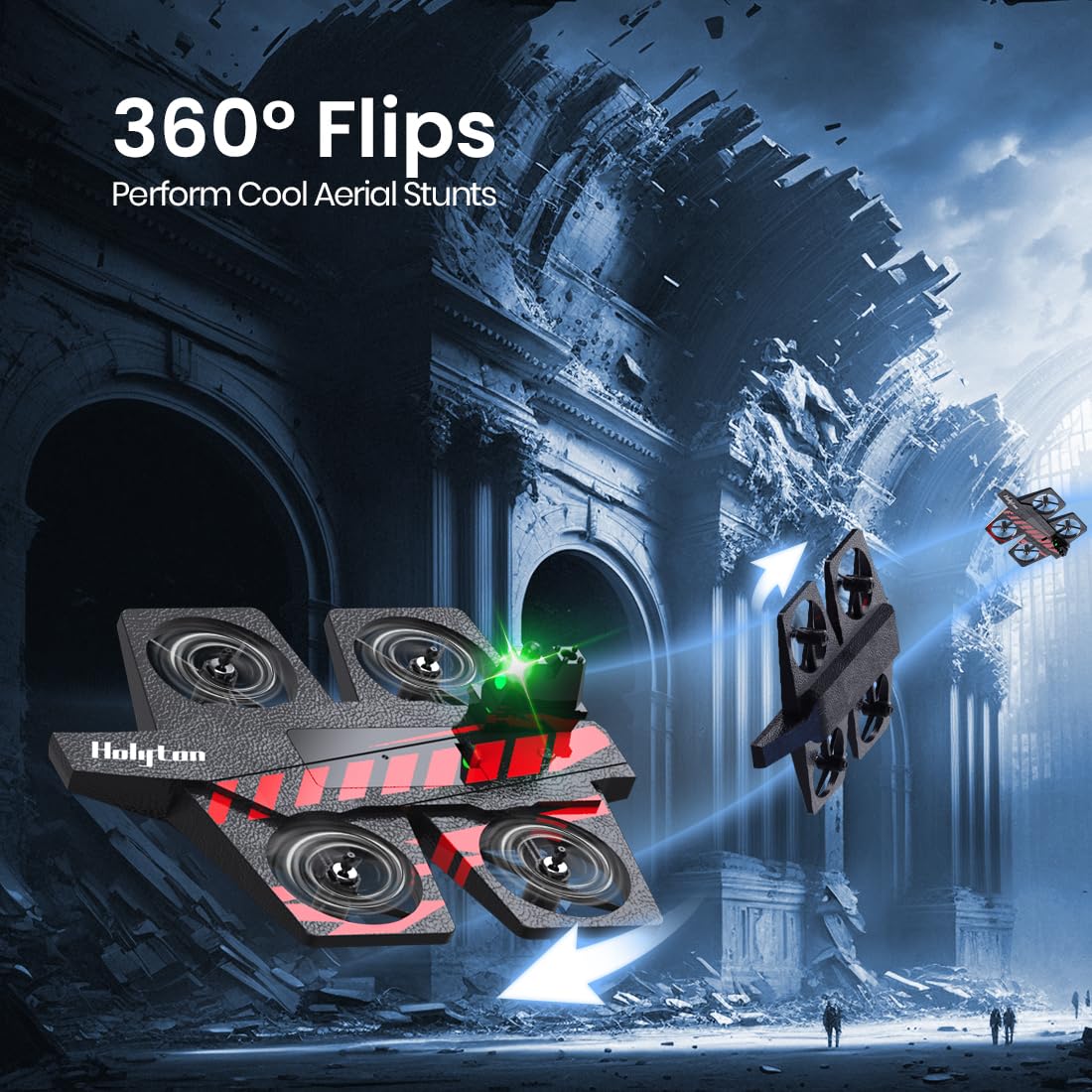 Holyton 2 in 1 Indoor RC Plane for Kids - Altitude Hold, 3D Flips, Headless Mode, 2 Batteries, Easy to Fly Airplane for Ages 8-12