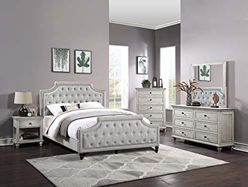 Simple Relax Polyfiber Upholstered Cal. King Bed with Button Tufted Design, Grey