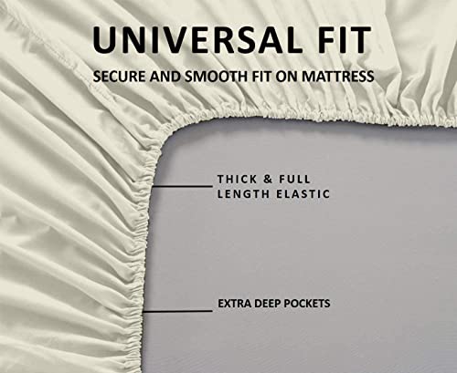 5-Piece Split Queen Sheets - Split Queen Sheets Sets for Adjustable - 600 Thread Count Egyptian Cotton Bedding Sheets and Pillowcases - Fitted Sheet Fits Upto 15" Deep Mattress, Ivory Solid