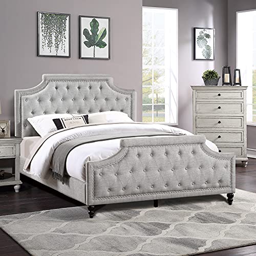 Simple Relax Polyfiber Upholstered Cal. King Bed with Button Tufted Design, Grey