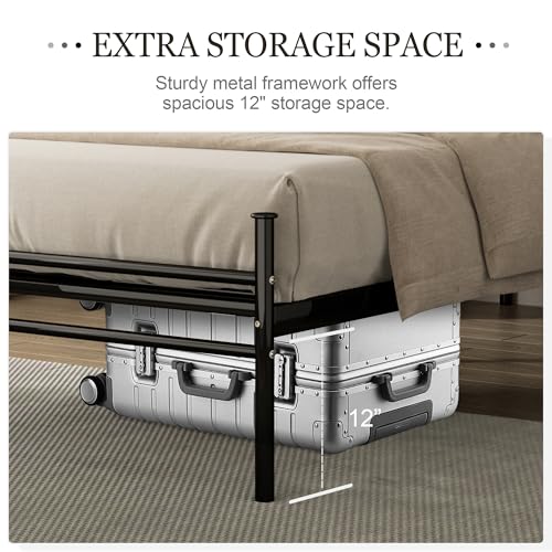 HAOARA California King Size Bed Frame with Rustic Wood Headboard, Metal Heavy Duty Platform Frame, Sturdy Steel Slat Support, No Box Spring Needed, Black