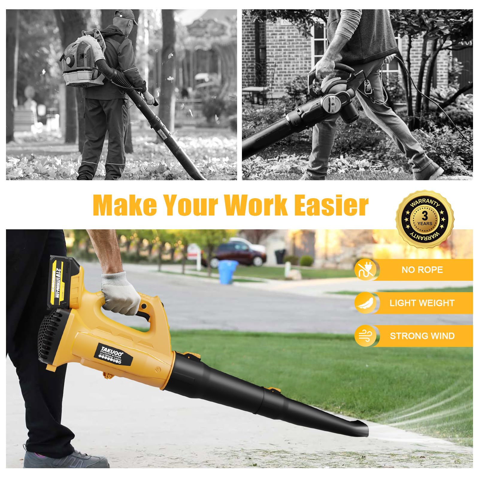 Takuoo Cordless Leaf Blower, 450CFM 150MPH 21V Electric Leaf Blower with 2 x 4.0Ah Battery and Charger, 6 Speed Portable Lightweight Small Blower for Lawn Care Sweeping Snow, Yard, Garden, Patio