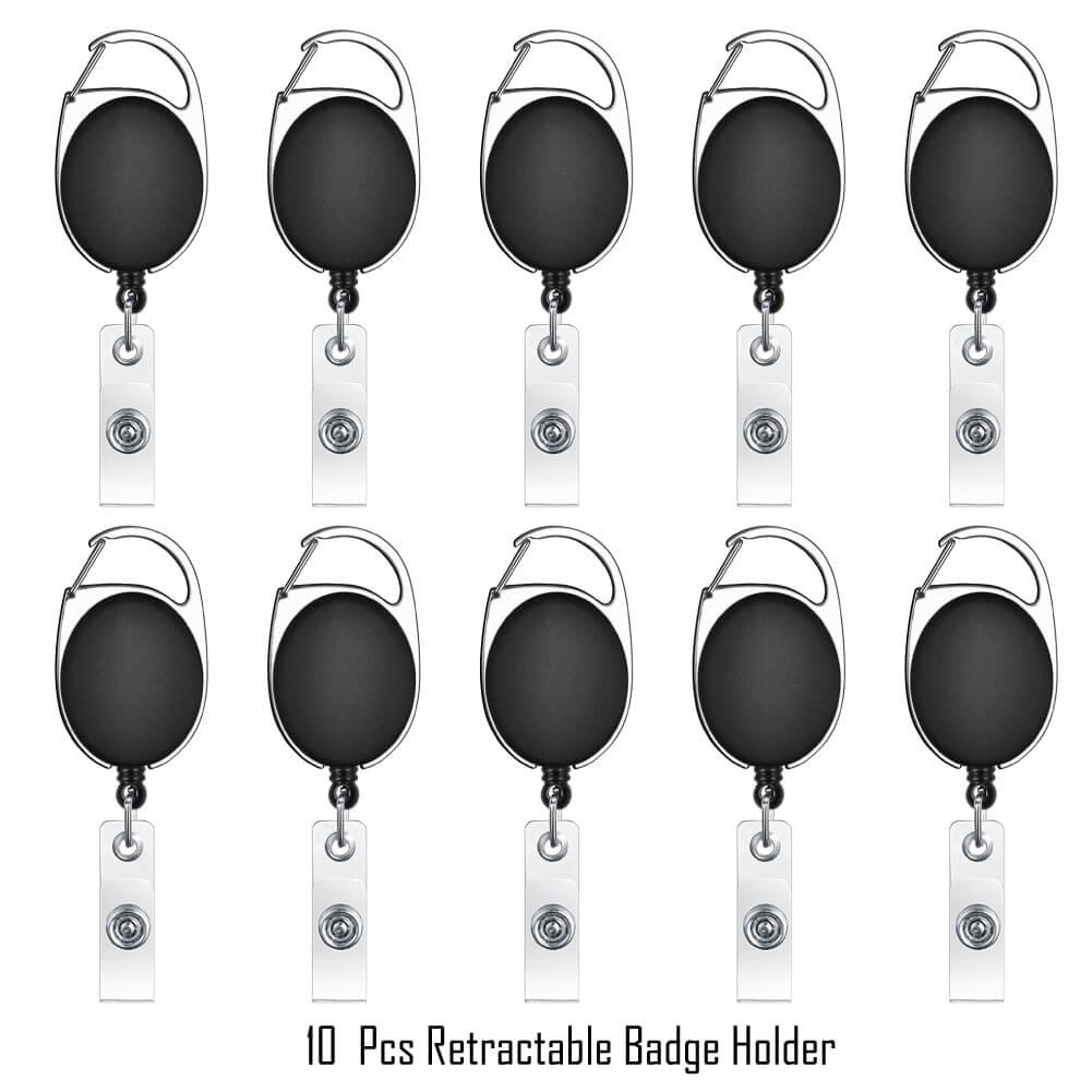 Selizo 10pcs Retractable Badge Holders Retractable ID Badge Clips Badge Reels Retractable with Carabiner Reel Clip
