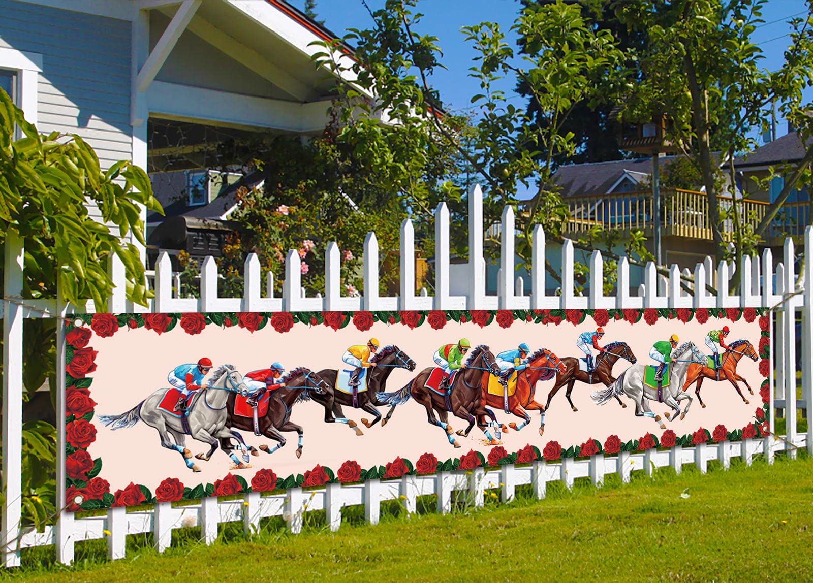 Kentucky Derby Party Outdoor Banner Churchill Downs Horse Racing Large Fence Banner Front Yard Garden Decoration Sign