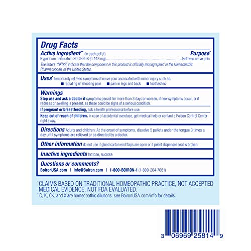 Boiron Hypericum Perforatum 30C Homeopathic Medicine for Relief from Nerve Pain, Toothaches, Pain in Legs or Back, and Shooting Pains - 3 Count (240 Pellets)