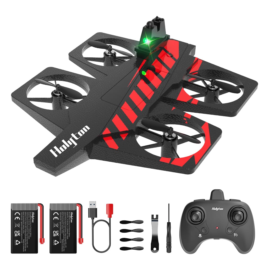 Holyton 2 in 1 Indoor RC Plane for Kids - Altitude Hold, 3D Flips, Headless Mode, 2 Batteries, Easy to Fly Airplane for Ages 8-12