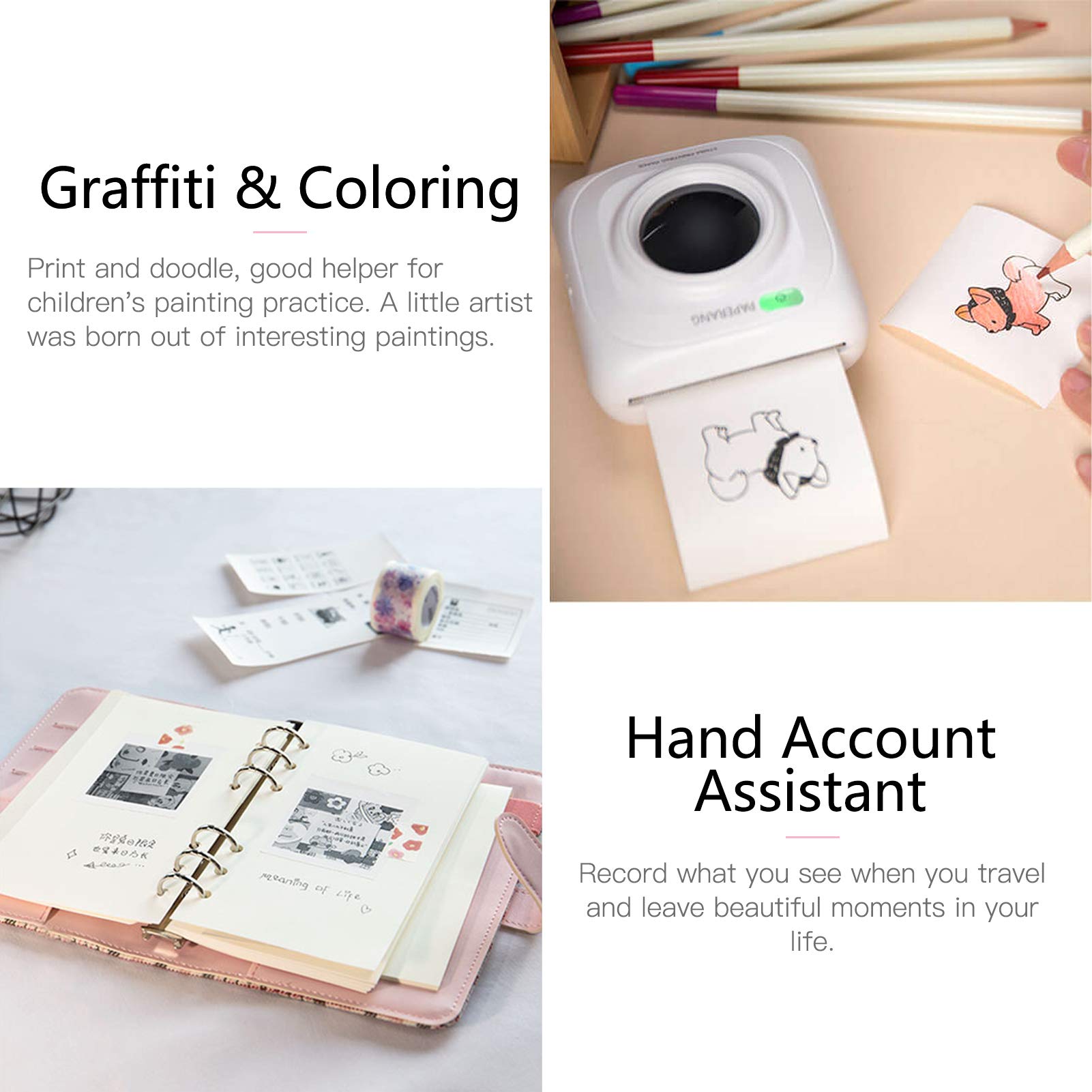 PAPERANG P1 Mini Pocket Printer BT Wireless Thermal Printer Portable Mobile Printer 200dpi for Photo Picture Receipt Memo Note Label Sticker Compatible with Android iOS Windows Mac