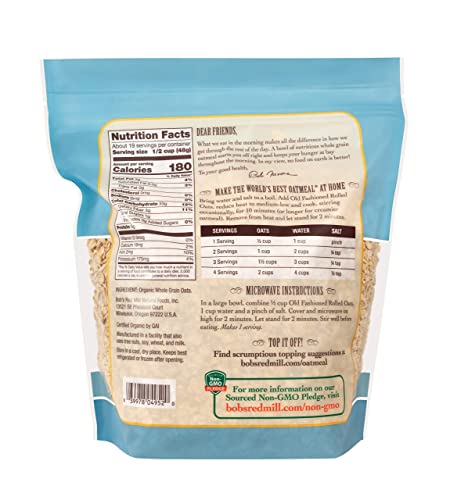Bob's Red Mill Organic Old Fashioned Rolled Oats, 32-ounce (Pack of 4)