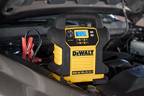 DEWALT DXAEJ14 Digital Portable Power Station Jump Starter: 1400 Peak/700 Instant Amps, 120 PSI Digital Air Compressor, 3.1A USB Ports, Battery Clamps , Yellow
